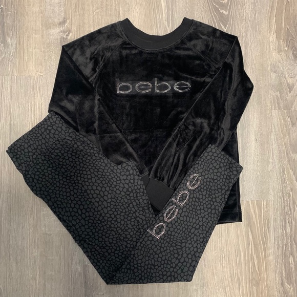 bebe | Intimates & Sleepwear | Nwt Bebe Velour Black Pajama Legging Set ...